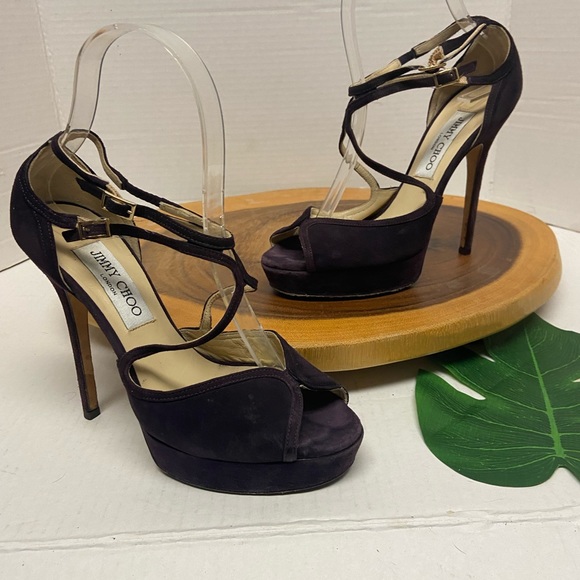 Jimmy Choo | Shoes | Jimmy Choo Suede Plum Purple Peep Toe Stiletto Heels | Poshmark